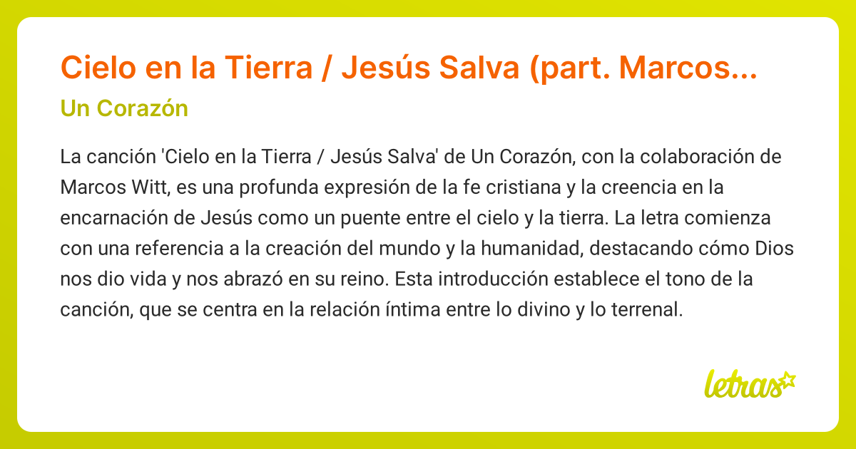 Significado de la canción Cielo en la Tierra / Jesús Salva (part ...