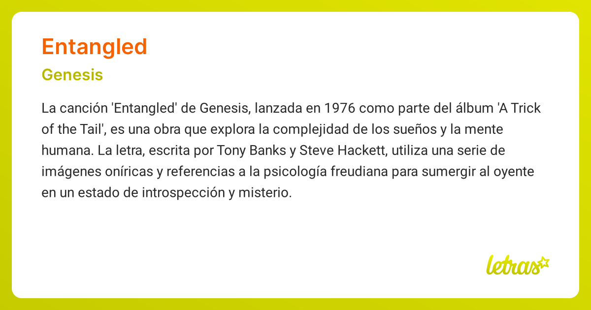 Significado de la canción ENTANGLED (Genesis) - LETRAS.COM
