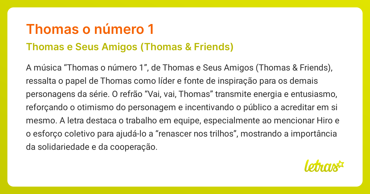 Significado da música THOMAS O NÚMERO 1 (Thomas e Seus Amigos (Thomas ...