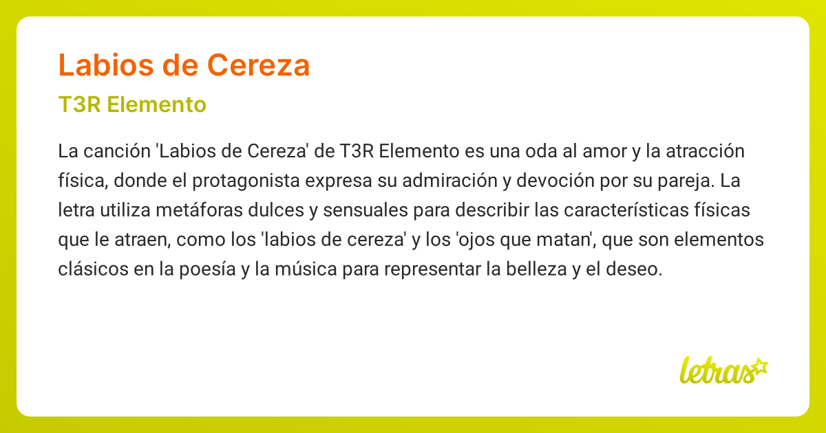 Significado de la canción LABIOS DE CEREZA (T3R Elemento) - LETRAS.COM