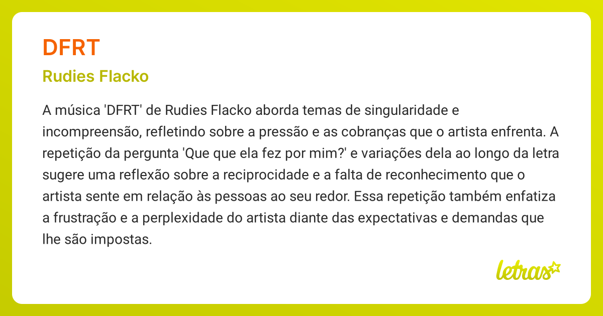Significado da música DFRT (Rudies Flacko) - LETRAS.MUS.BR