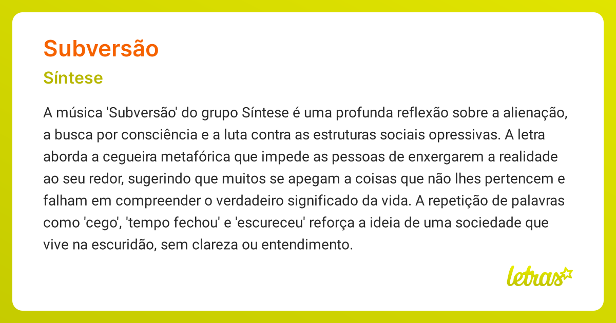 Significado da música SUBVERSÃO (Síntese) - LETRAS.MUS.BR