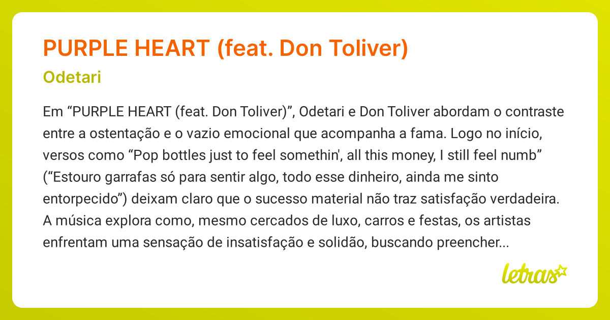 Significado da música PURPLE HEART (feat. Don Toliver) (Odetari ...