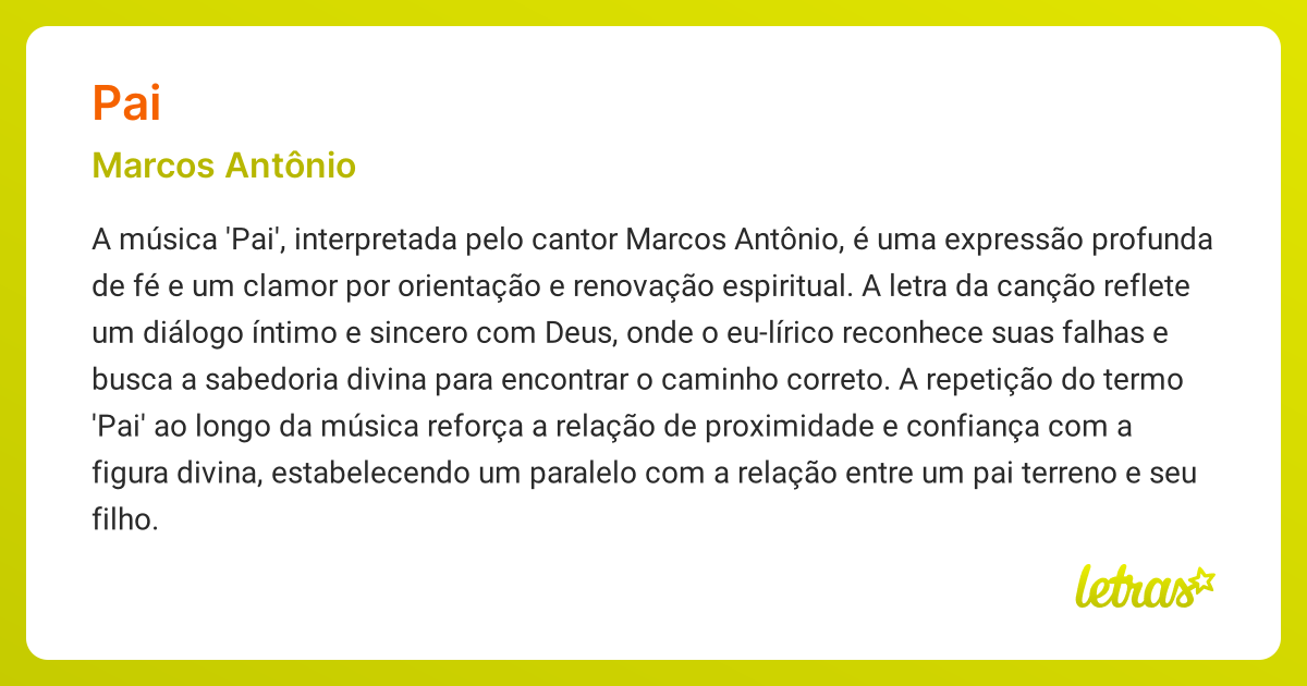 Significado da música PAI (Marcos Antônio) - LETRAS.MUS.BR