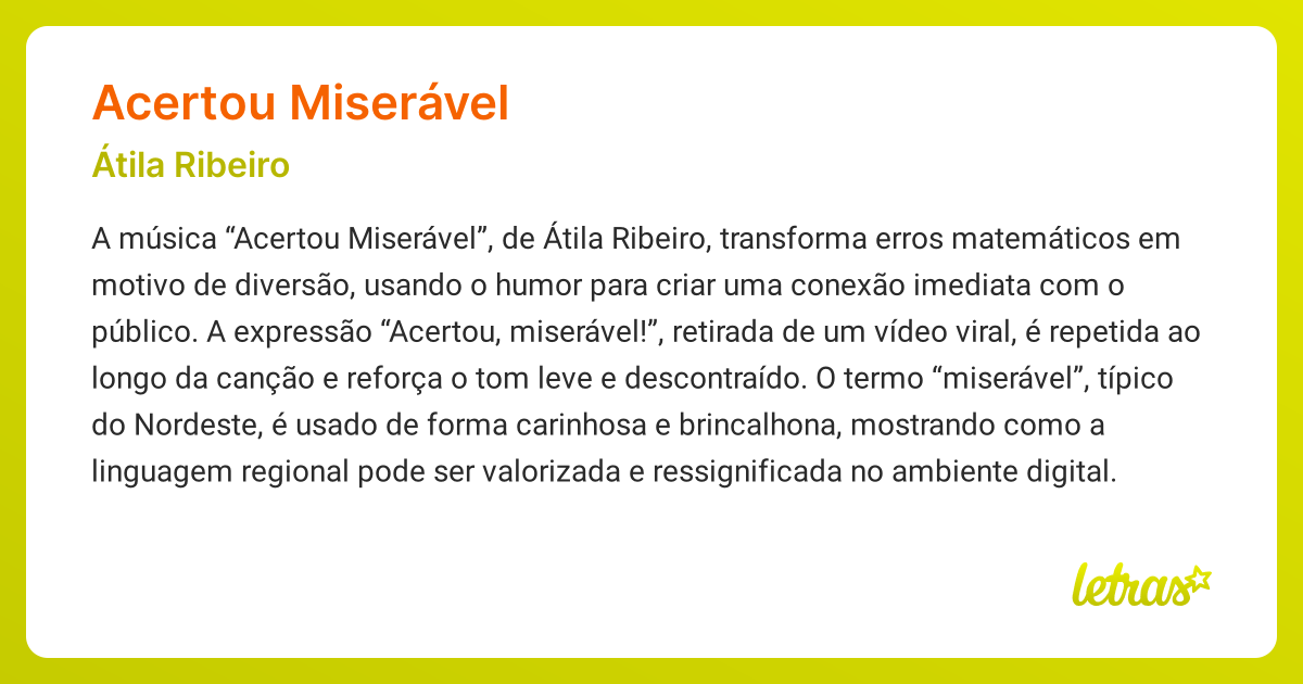 Significado da música ACERTOU MISERÁVEL (Átila Ribeiro) - LETRAS.MUS.BR