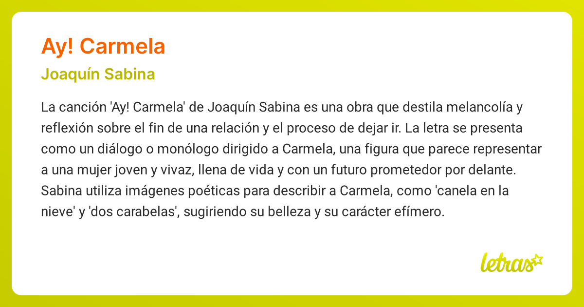 Significado de la canción AY! CARMELA (Joaquín Sabina) - LETRAS.COM