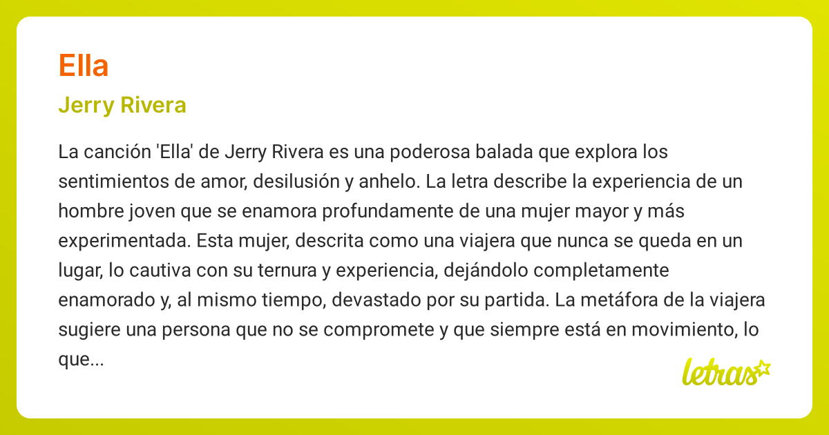 Significado de la canción ELLA (Jerry Rivera) - LETRAS.COM