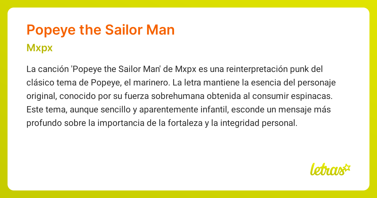 Significado de la canción POPEYE THE SAILOR MAN (Mxpx) - LETRAS.COM