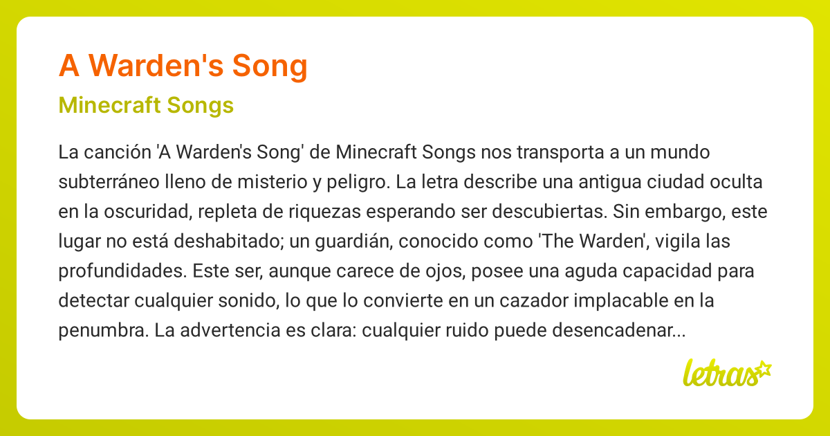 Significado de la canción A WARDEN'S SONG (Minecraft Songs) - LETRAS.COM