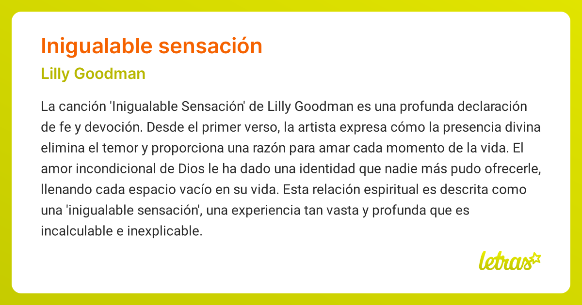 Significado de la canción INIGUALABLE SENSACIÓN (Lilly Goodman ...