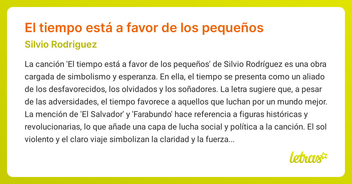 Significado de la canción El tiempo está a favor de los pequeños ...