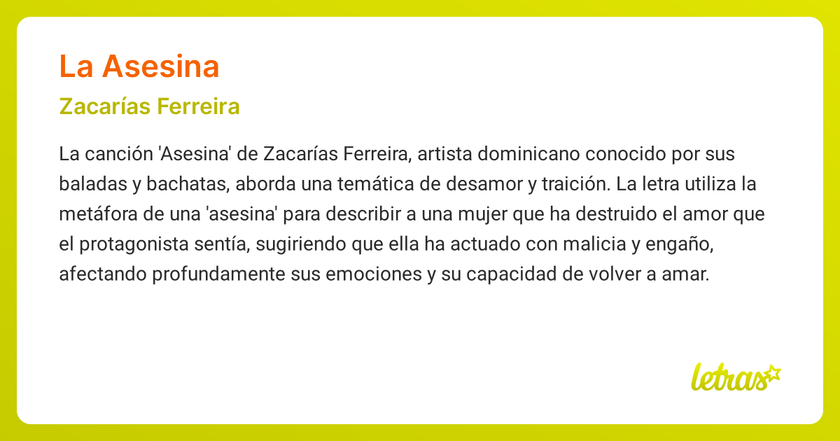 Significado de la canción LA ASESINA (Zacarías Ferreira) - LETRAS.COM