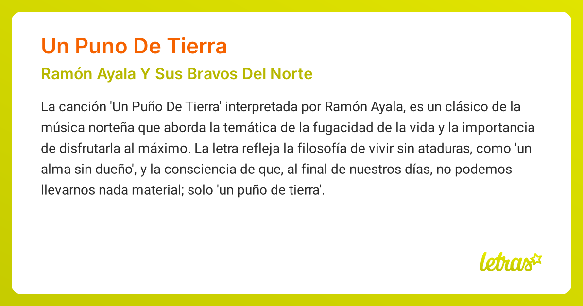 Significado de la canción UN PUNO DE TIERRA (Ramón Ayala Y Sus Bravos ...