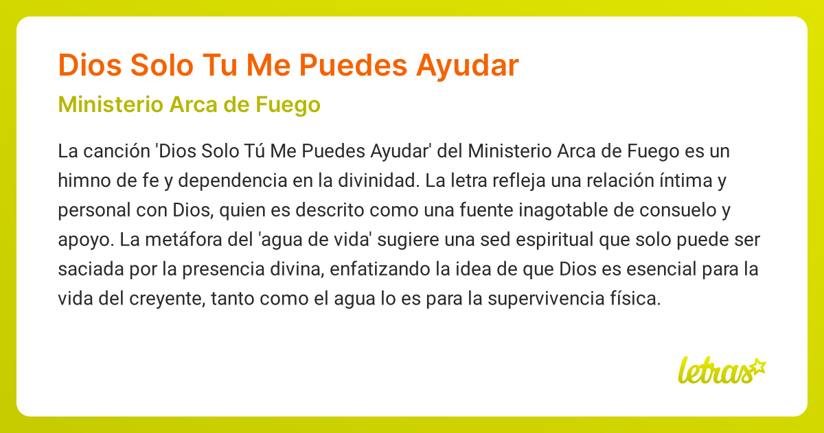 Significado de la canción DIOS SOLO TU ME PUEDES AYUDAR (Ministerio ...