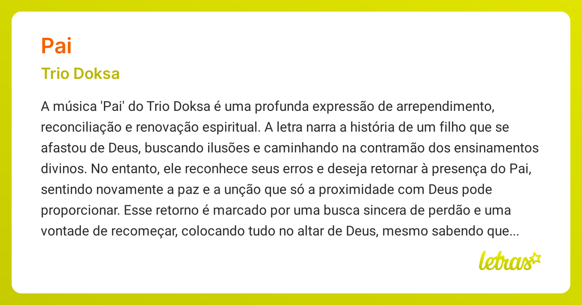 Significado da música PAI (Trio Doksa) - LETRAS.MUS.BR