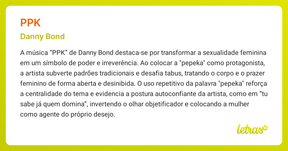 Significado da música PPK (Danny Bond) - LETRAS.MUS.BR