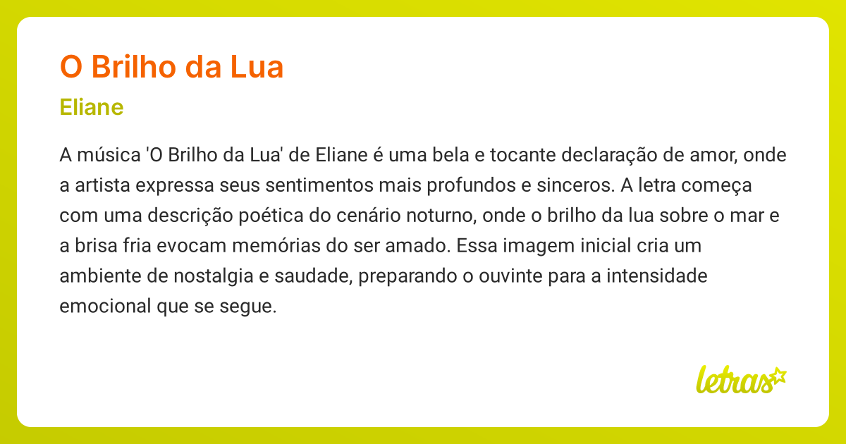 Significado da música O BRILHO DA LUA (Eliane) - LETRAS.MUS.BR