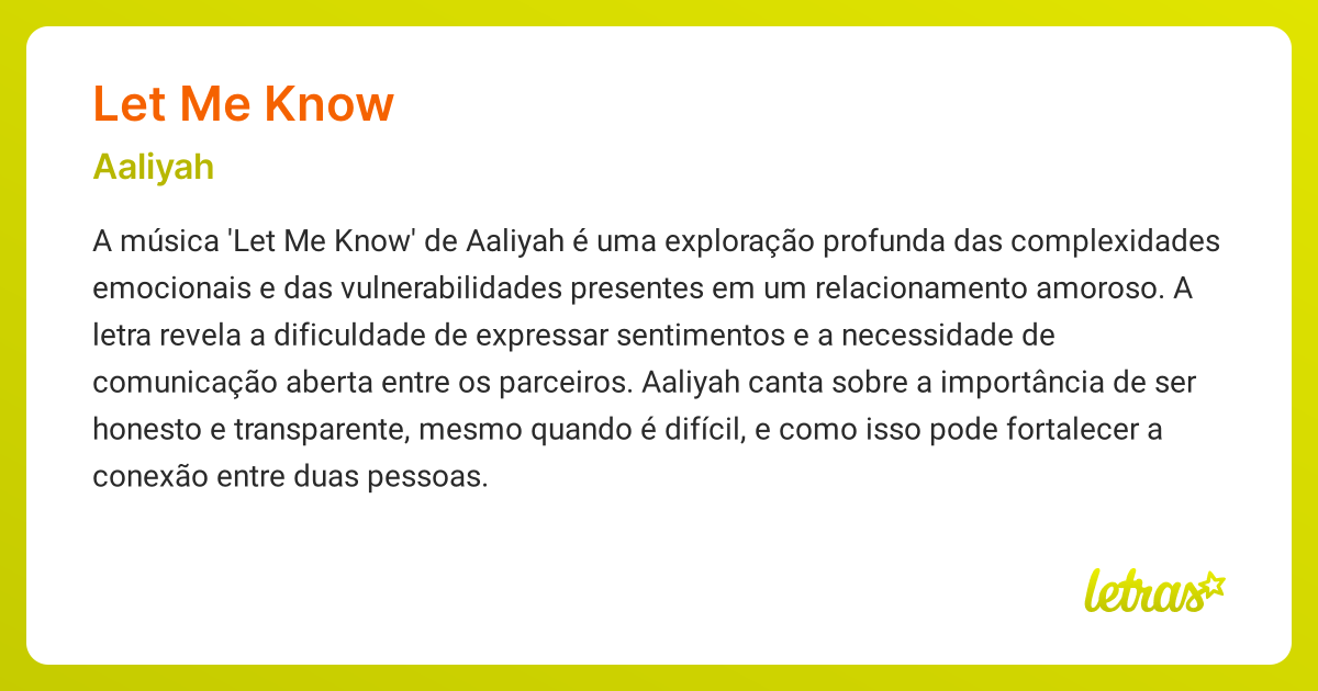 Significado da música LET ME KNOW (Aaliyah) - LETRAS.MUS.BR