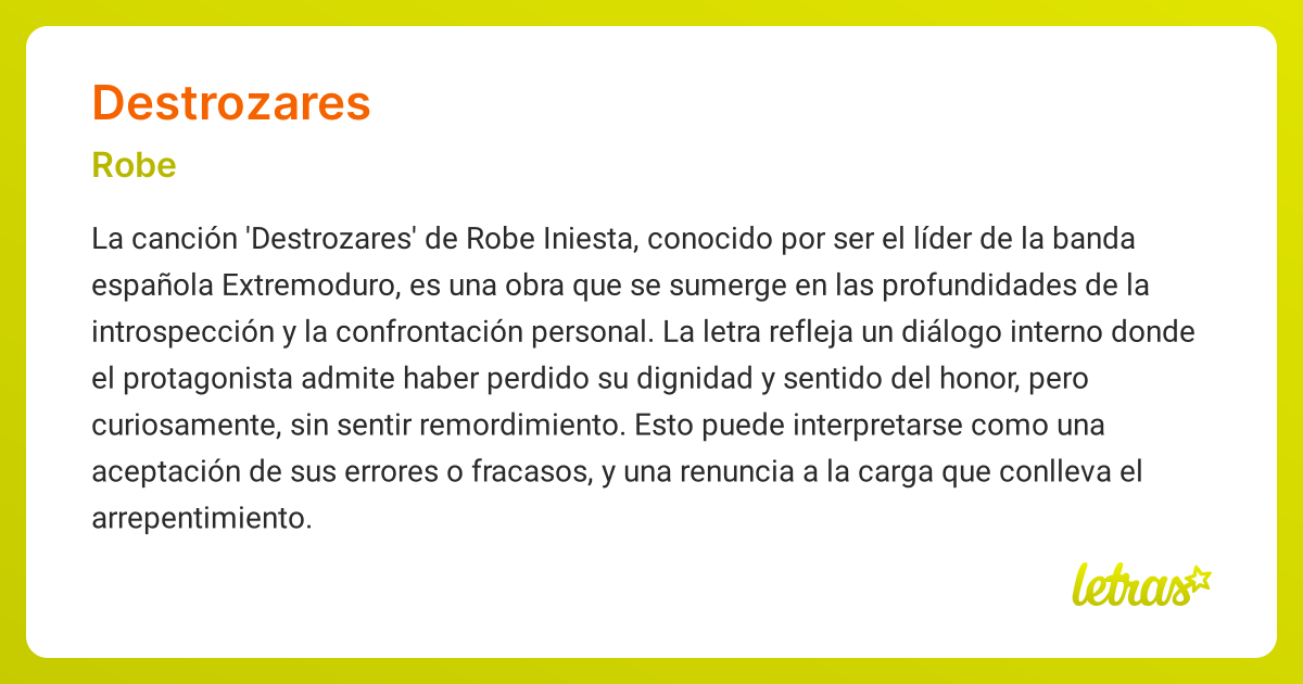 Significado de la canción DESTROZARES (Robe) - LETRAS.COM