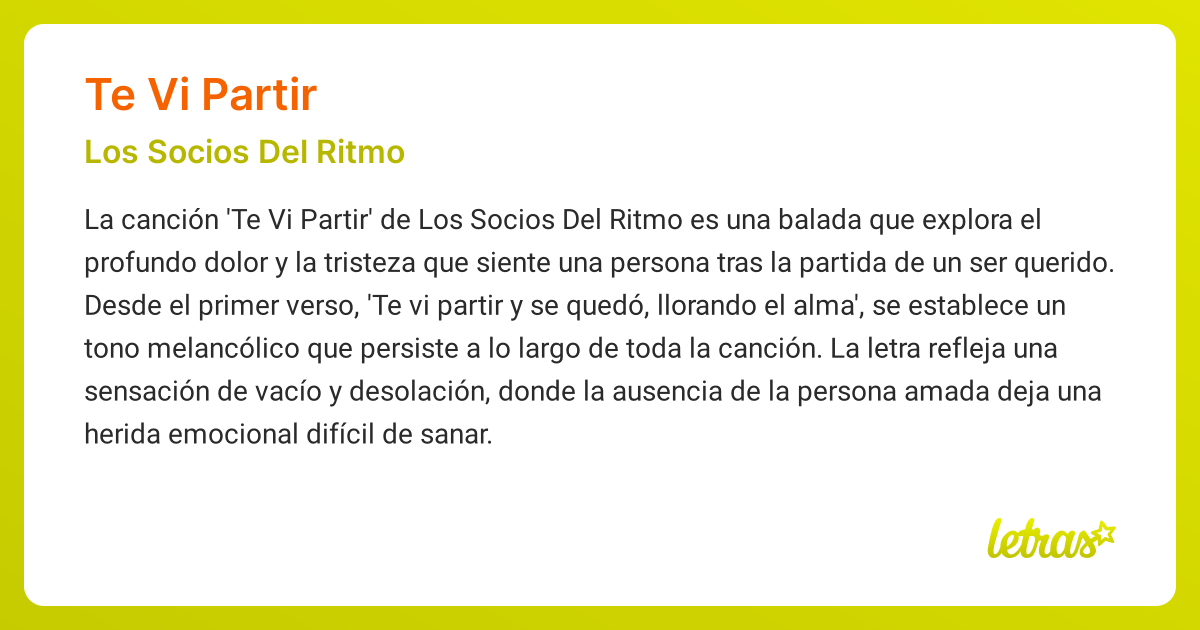 Significado de la canción TE VI PARTIR (Los Socios Del Ritmo) - LETRAS.COM