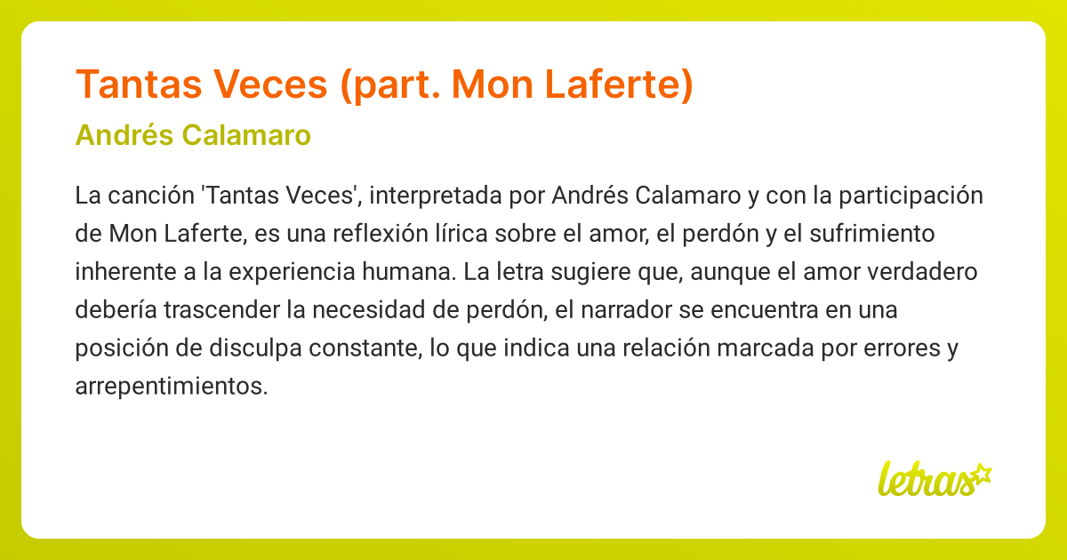 Significado de la canción Tantas Veces (part. Mon Laferte) (Andrés ...