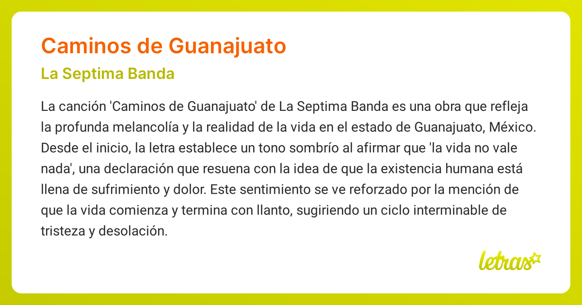 Significado de la canción CAMINOS DE GUANAJUATO (La Septima Banda ...