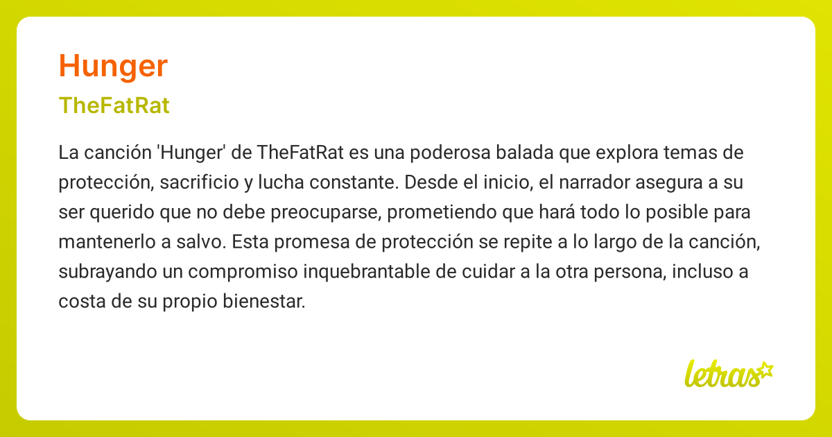 Significado de la canción HUNGER (TheFatRat) - LETRAS.COM