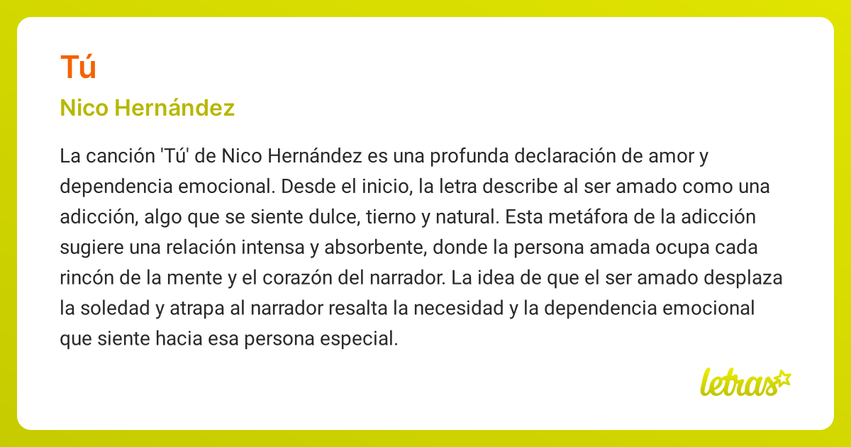 Significado de la canción TÚ (Nico Hernández) - LETRAS.COM