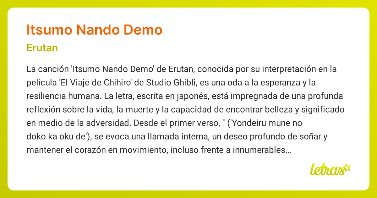 Significado de la canción ITSUMO NANDO DEMO (Erutan) - LETRAS.COM