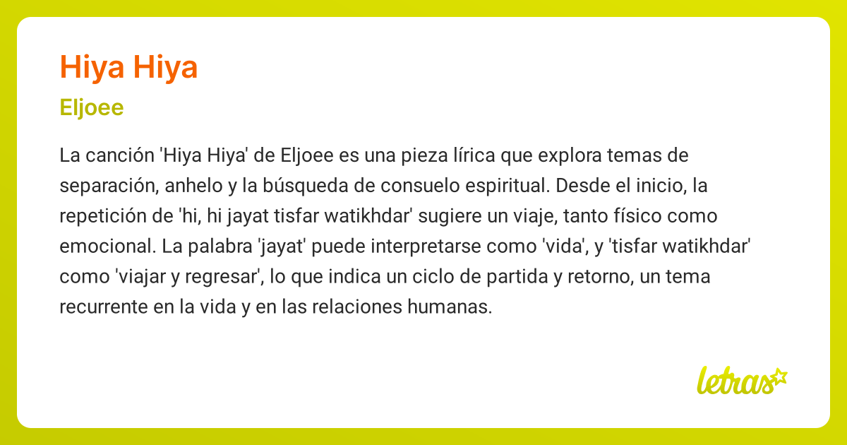 Significado de la canción HIYA HIYA (Eljoee) - LETRAS.COM