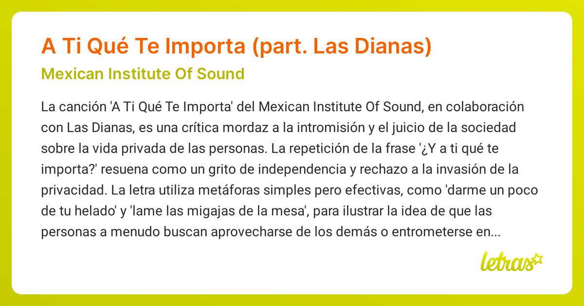 Significado de la canción A Ti Qué Te Importa (part. Las Dianas ...