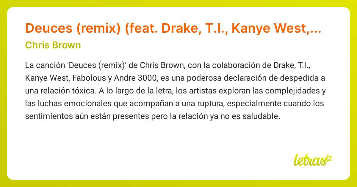 Significado de la canción Deuces (remix) (feat. Drake, T.I., Kanye West ...