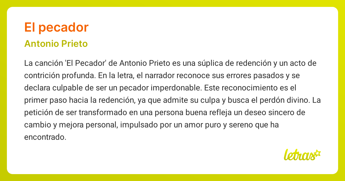 Significado de la canción EL PECADOR (Antonio Prieto) - LETRAS.COM