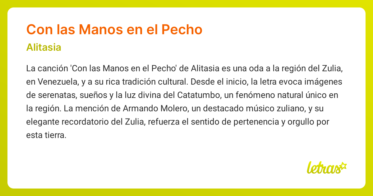Significado de la canción CON LAS MANOS EN EL PECHO (Alitasia) - LETRAS.COM