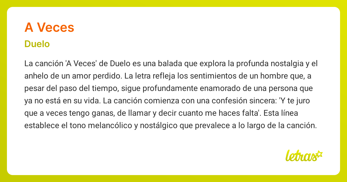 Significado de la canción A VECES (Duelo) - LETRAS.COM
