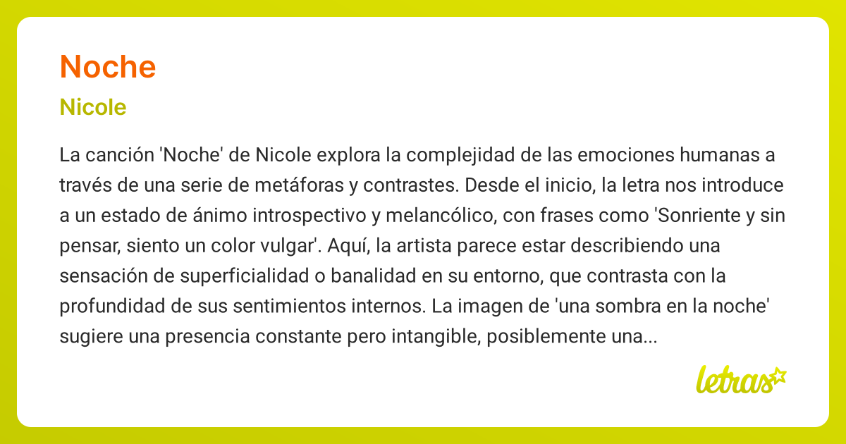 Significado de la canción NOCHE (Nicole) - LETRAS.COM