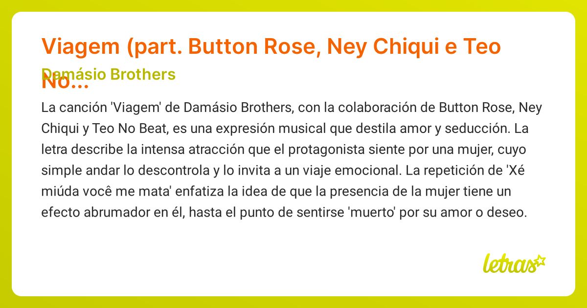 Significado de la canción Viagem (part. Button Rose, Ney Chiqui e Teo ...
