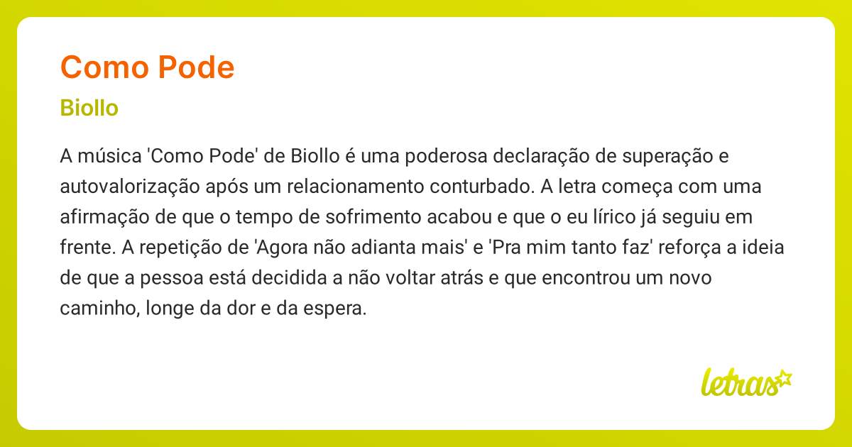 Significado da música COMO PODE (Biollo) - LETRAS.MUS.BR