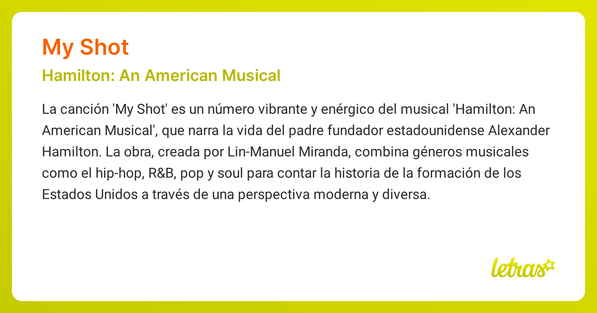 Significado de la canción MY SHOT (Hamilton: An American Musical ...