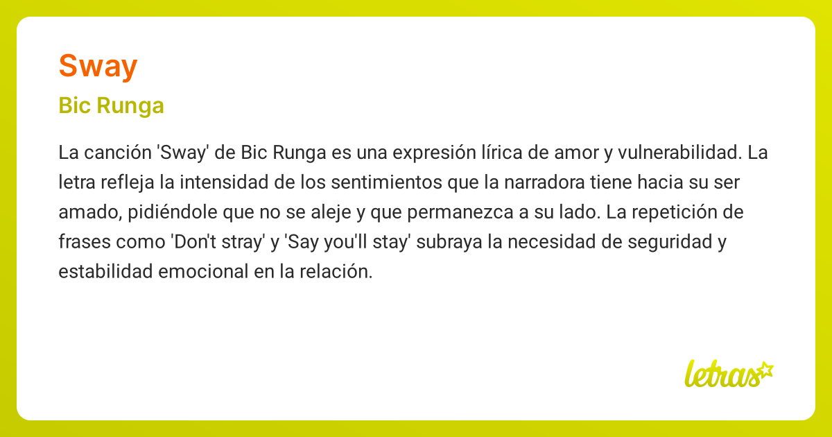 Significado de la canción SWAY (Bic Runga) - LETRAS.COM