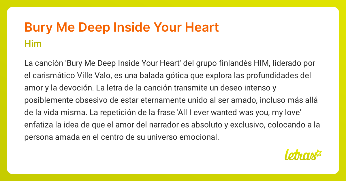 Significado de la canción BURY ME DEEP INSIDE YOUR HEART (Him) - LETRAS.COM