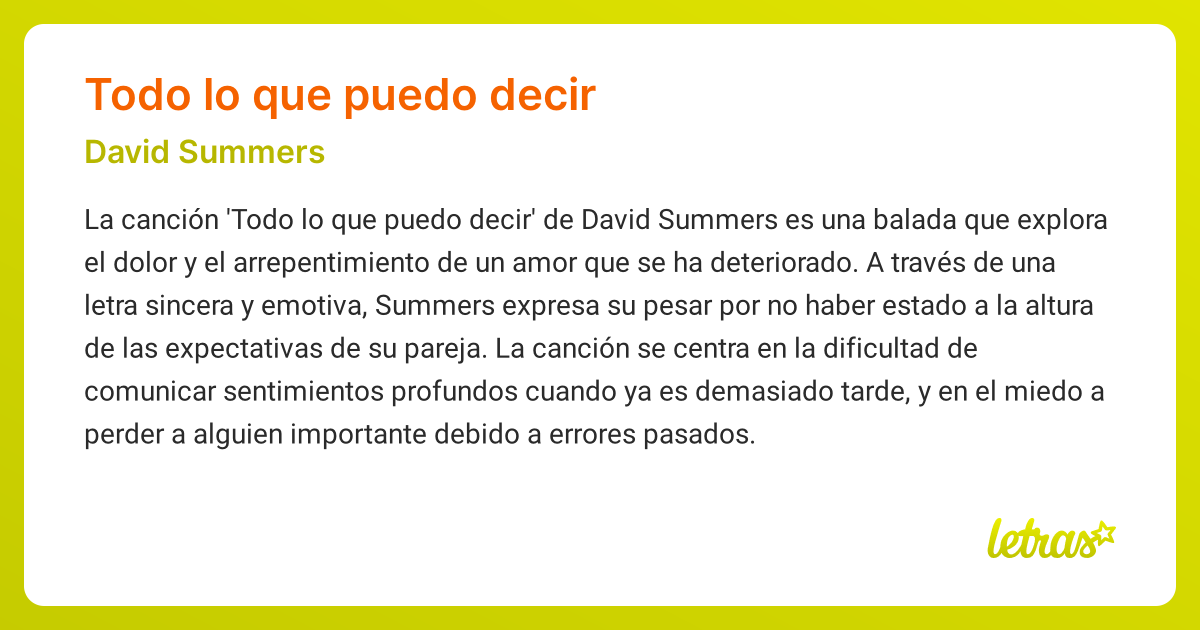 Significado de la canción TODO LO QUE PUEDO DECIR (David Summers ...