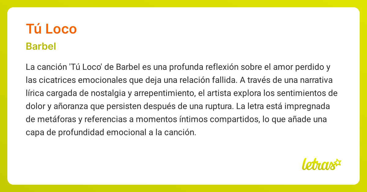 Significado de la canción TÚ LOCO (Barbel) - LETRAS.COM