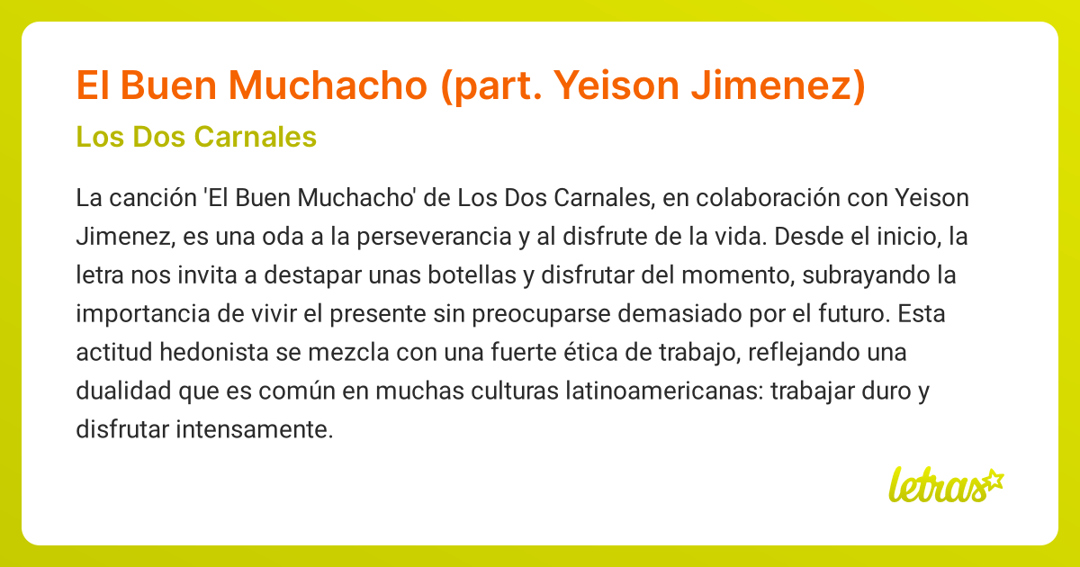 Significado de la canción El Buen Muchacho (part. Yeison Jimenez) (Los ...