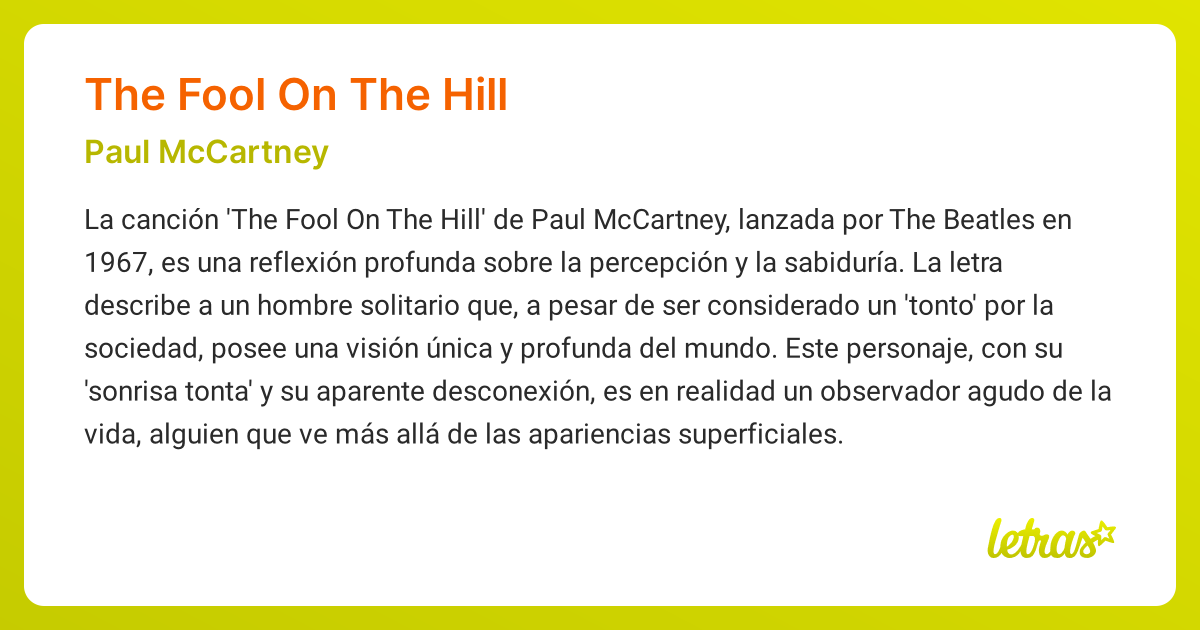 Significado de la canción THE FOOL ON THE HILL (Paul McCartney ...