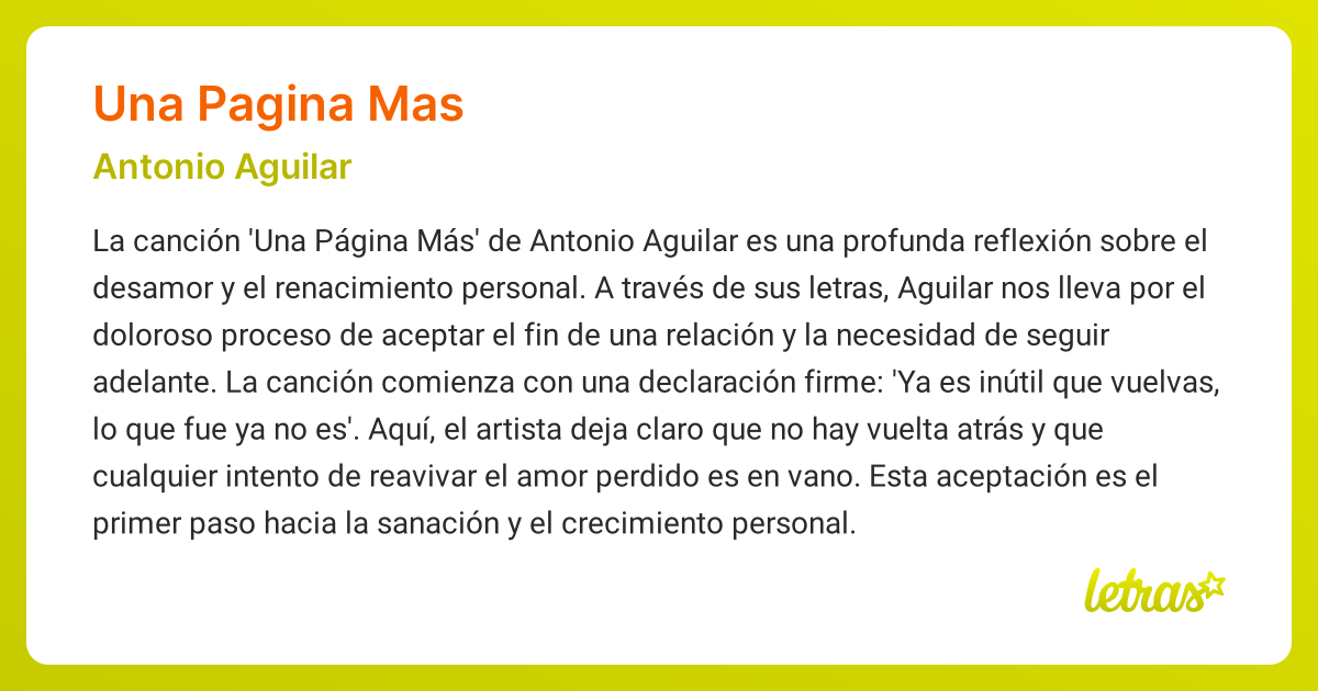 Significado de la canción UNA PAGINA MAS (Antonio Aguilar) - LETRAS.COM