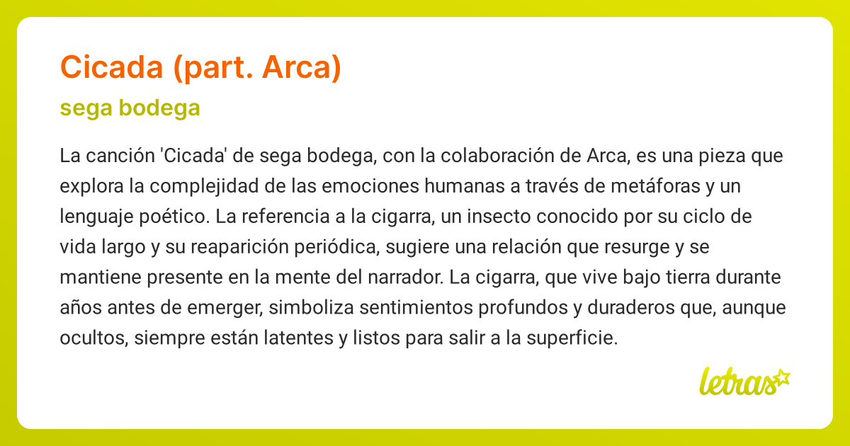 Significado de la canción CICADA (PART. ARCA) (sega bodega) - LETRAS.COM