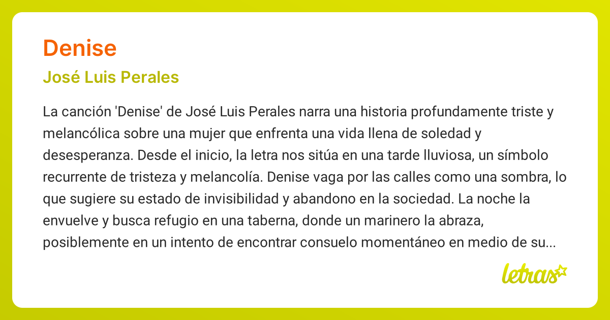 Significado de la canción DENISE (José Luis Perales) - LETRAS.COM