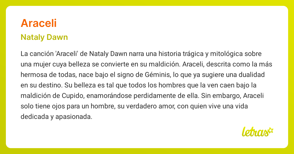 Significado de la canción ARACELI (Nataly Dawn) - LETRAS.COM