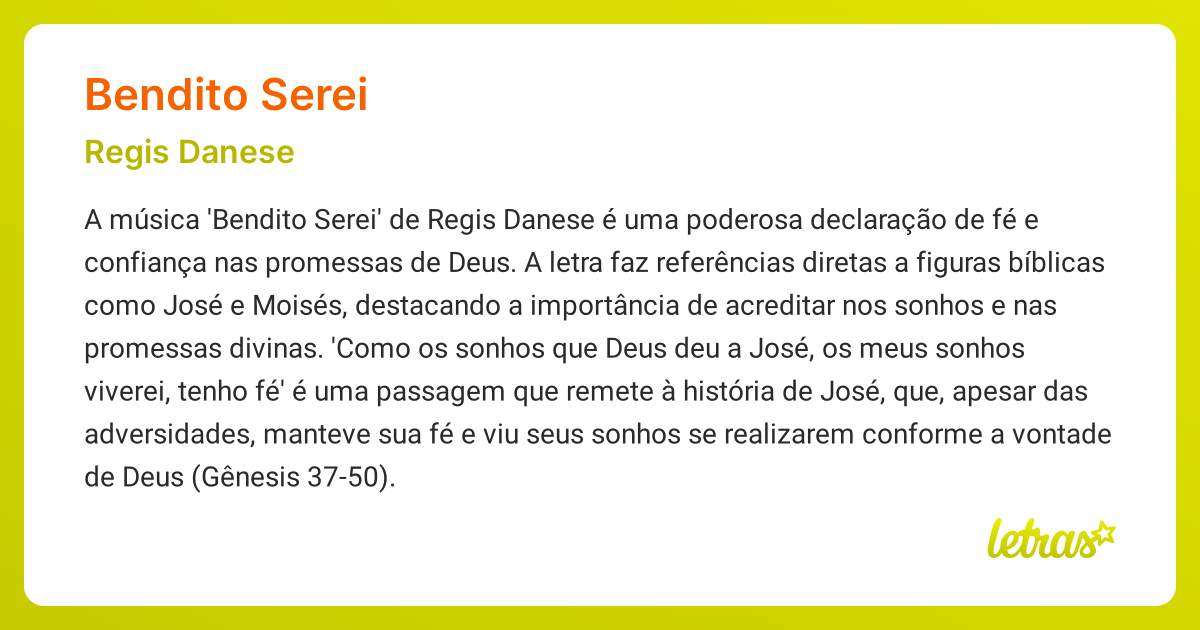 Significado da música BENDITO SEREI (Regis Danese) - LETRAS.MUS.BR